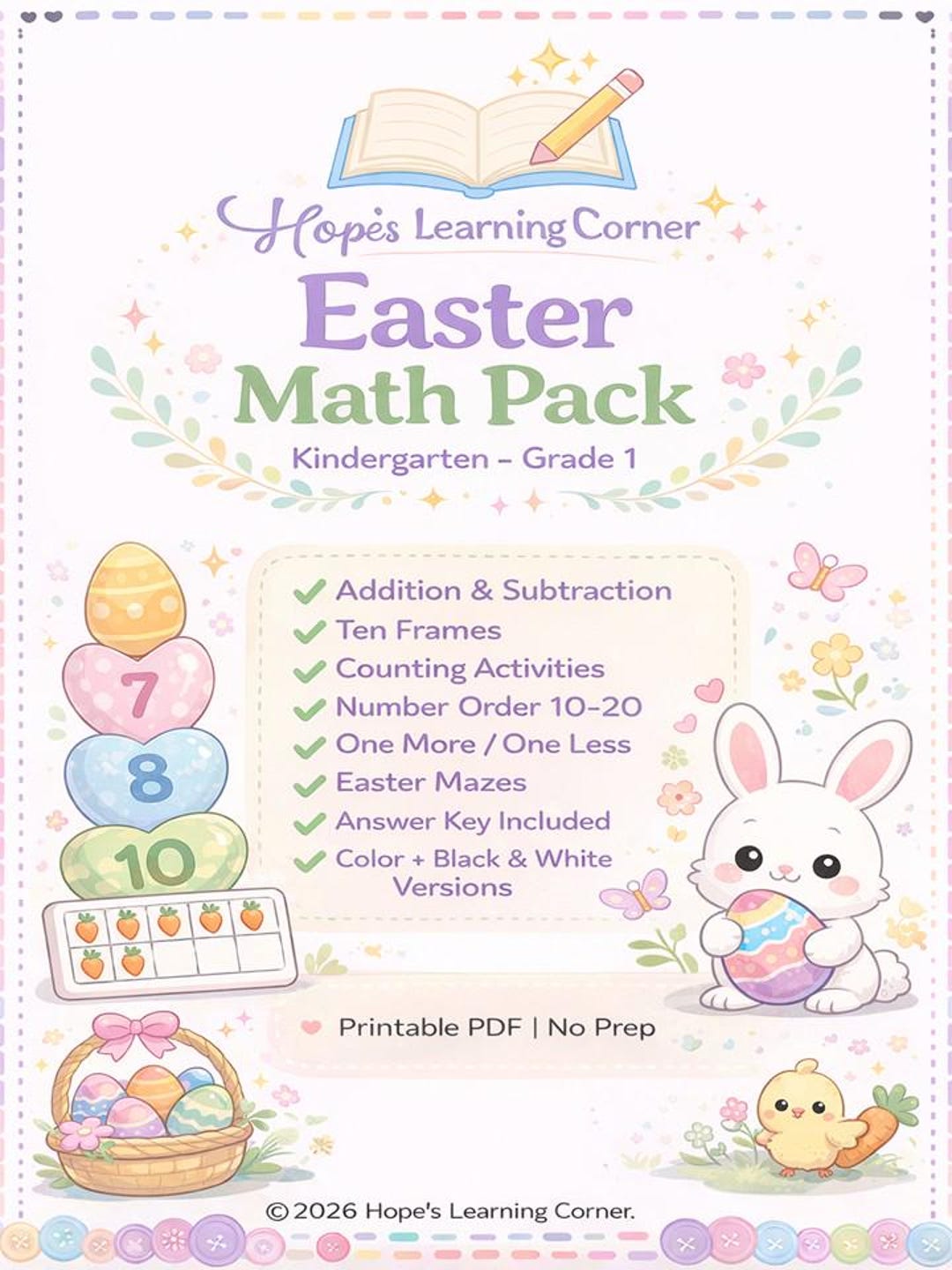 Easter Math Worksheets K–1 | Addition, Subtraction, Ten Frames ...