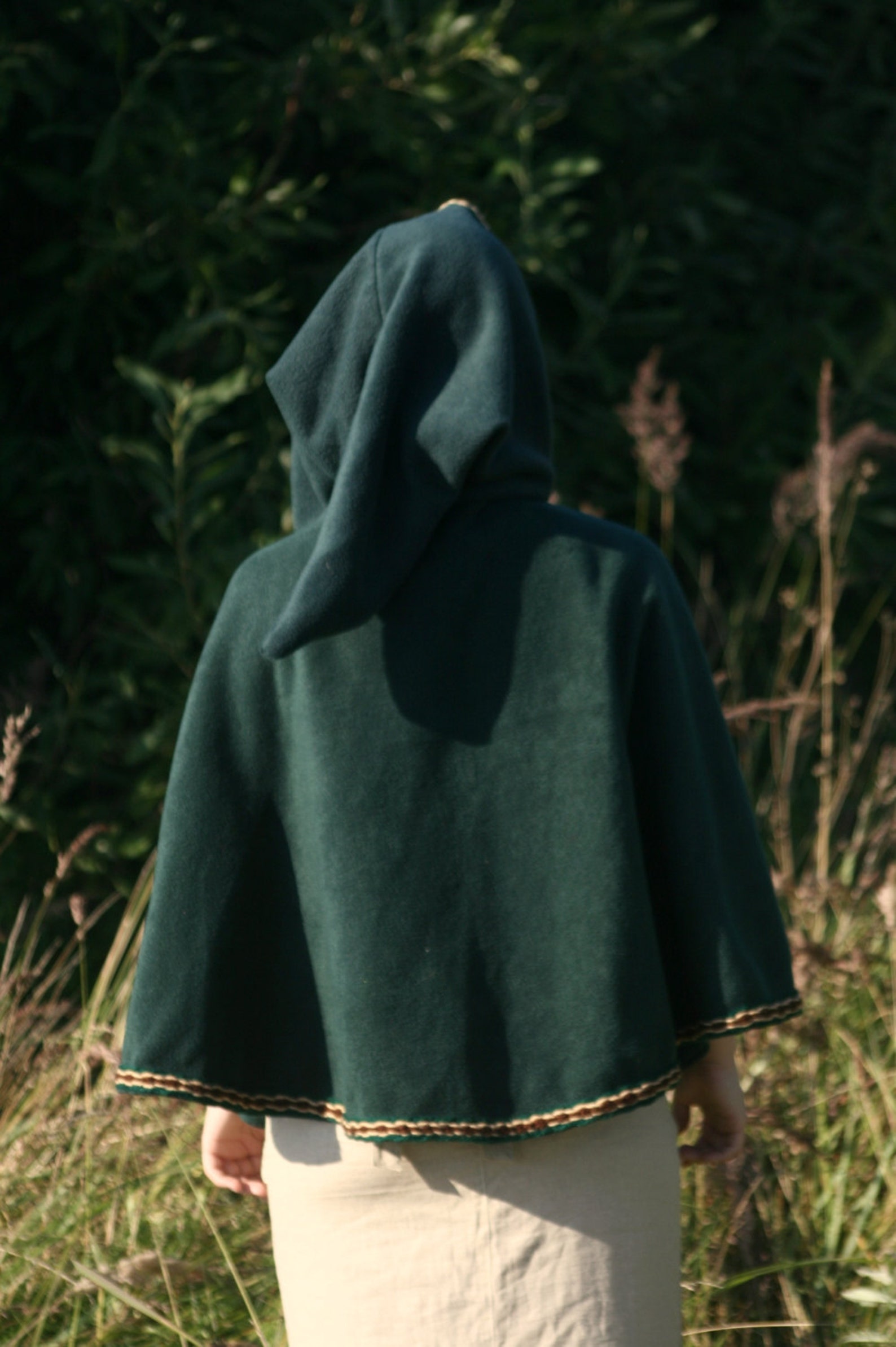 Green Hooded Cape Hooded Capelet Hooded Cloak Medieval Cape Game of Thrones Cape Elven Capelet ...