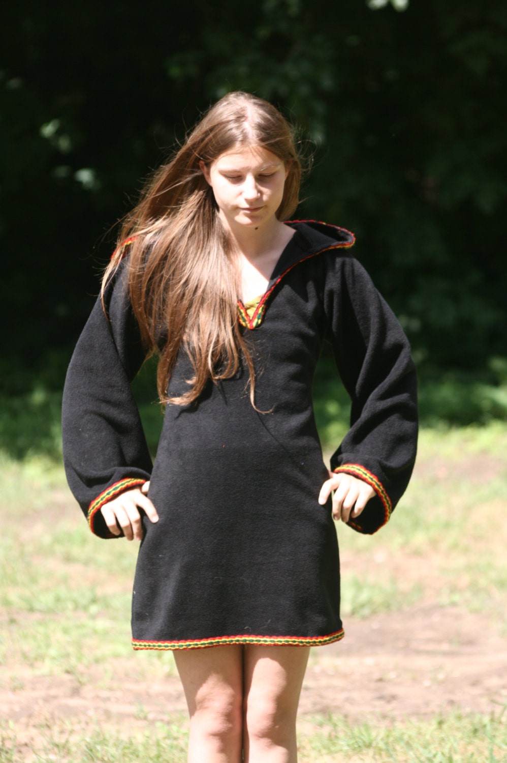 Black Elven Tunic With Rasta Colours Trim Medieval Tunic Hyrule Pixie ...