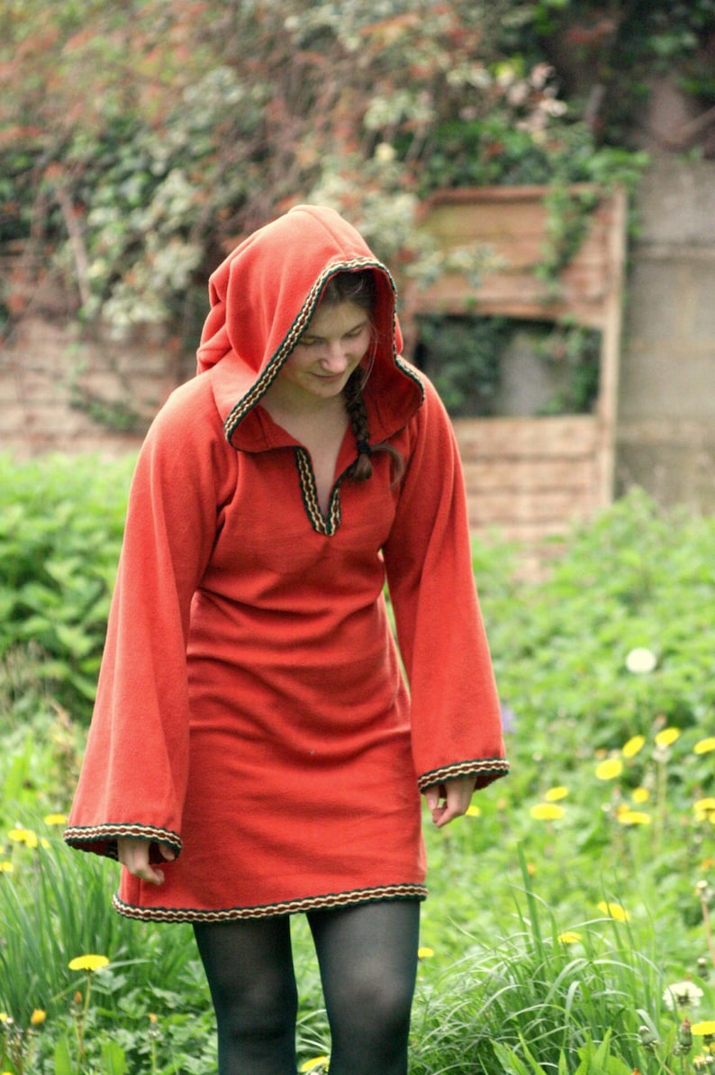 Festival Elf Dress - Medieval Womens Tunic With Pixie Pointy Hoodie in ...