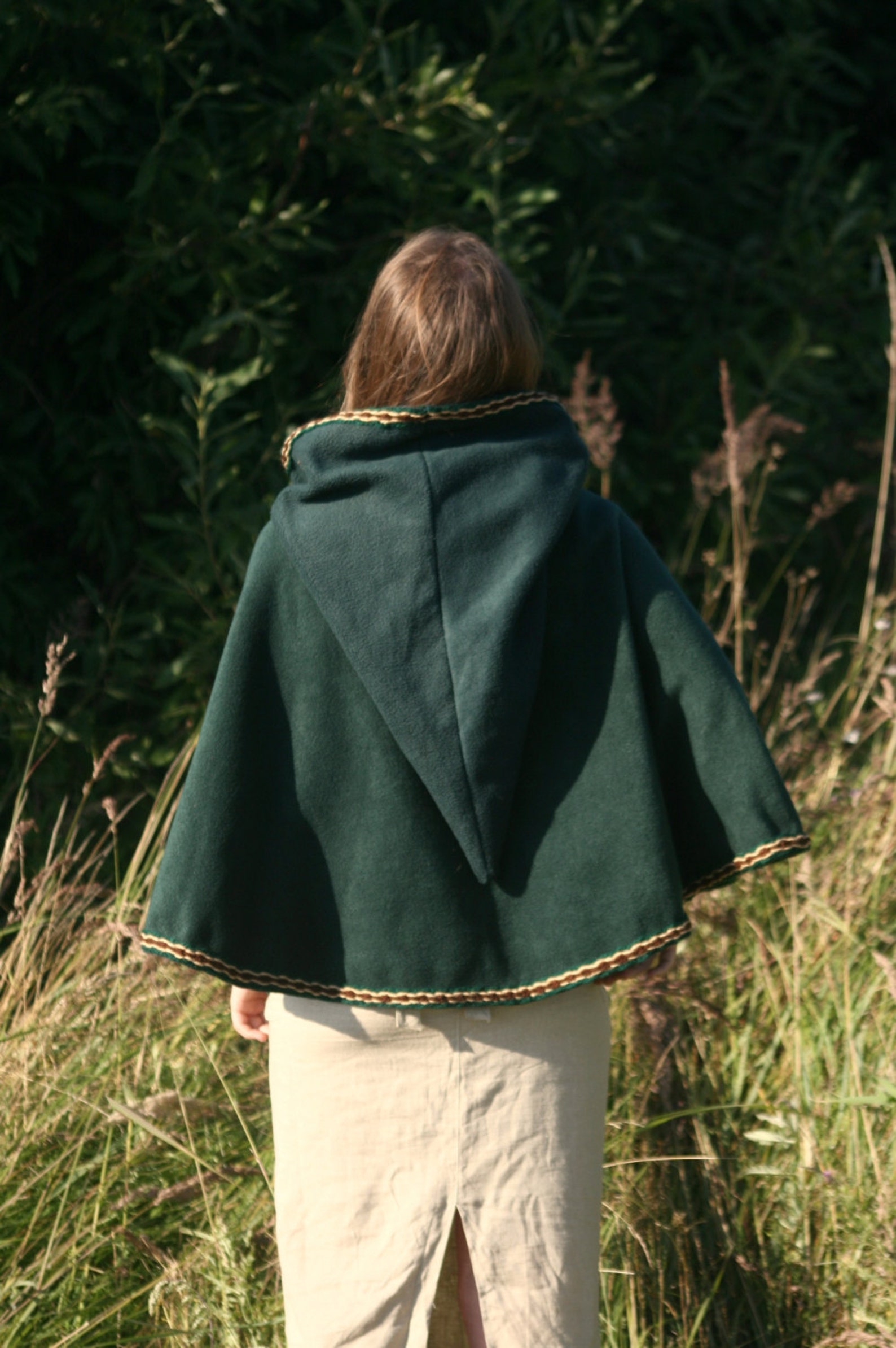 Green Hooded Cape Hooded Capelet Hooded Cloak Medieval Cape Game of Thrones Cape Elven Capelet ...
