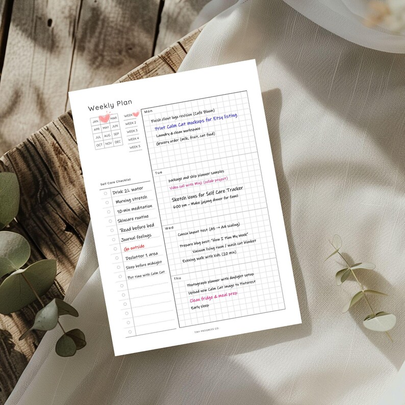 Printable Weekly Planner | Editable Canva Template, Week at a Glance ...