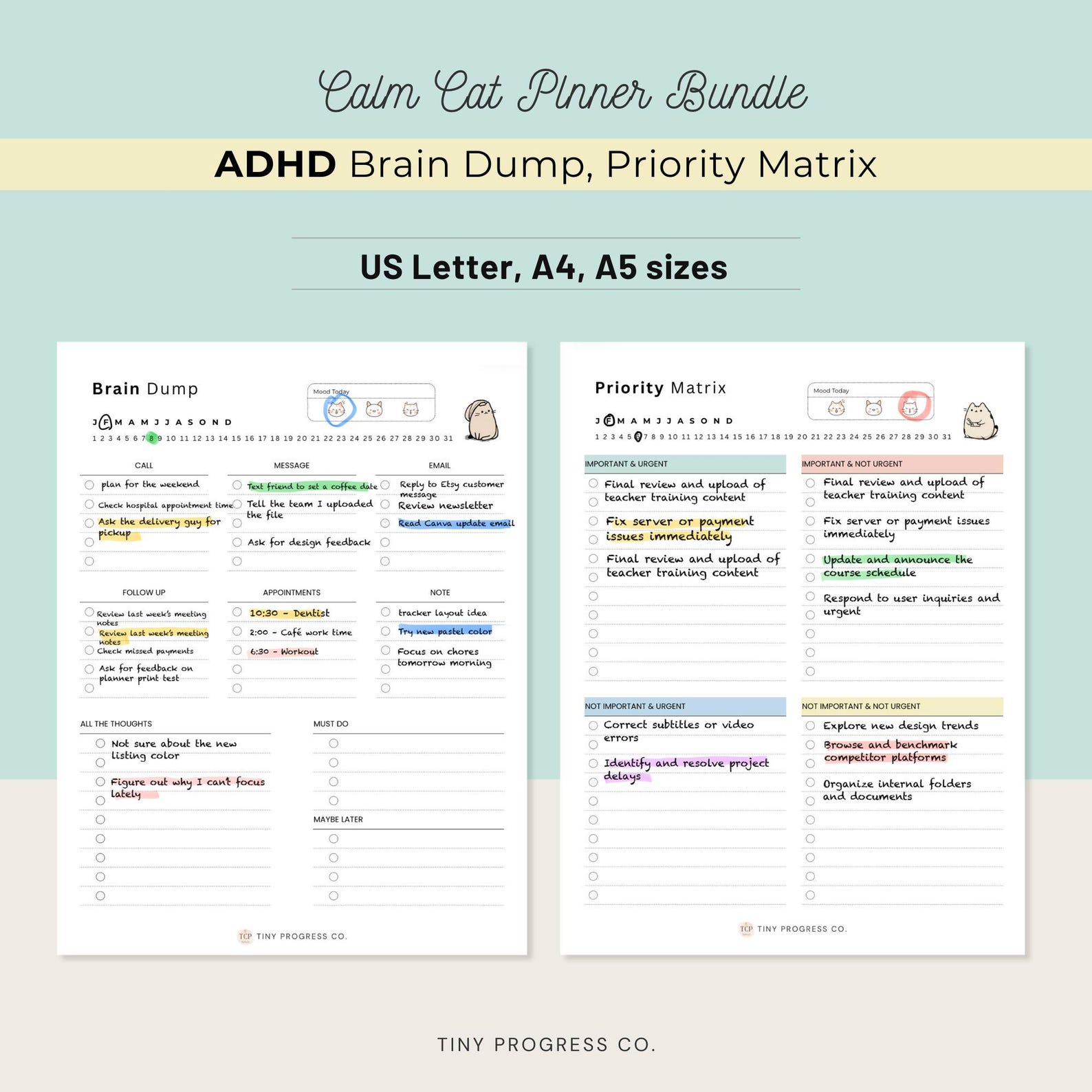 ADHD Productivity Planner Printable – Brain Dump and Priority Matrix ...