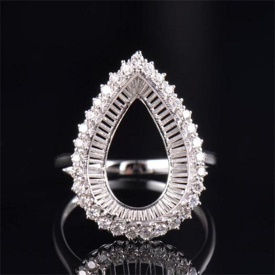 Solitaire Cocktail Semi-set Ring Setting: Pear Cut 16x10mm Center, 925 ...