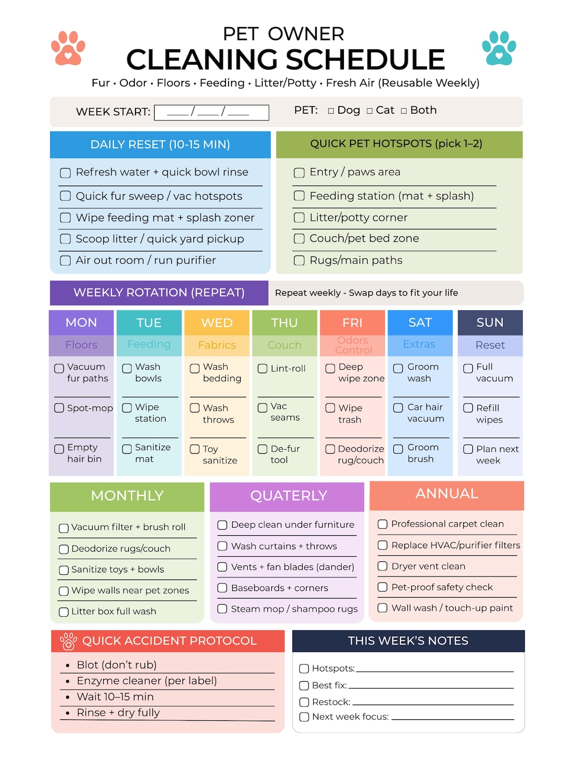 Pet Cleaning Schedule Printable, ADHD Cleaning Planner, Chore Chart ...