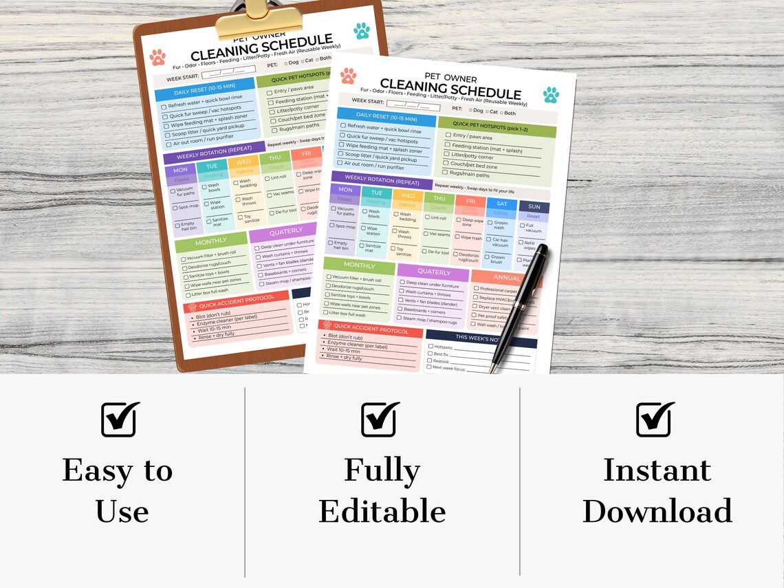 Pet Cleaning Schedule Printable, ADHD Cleaning Planner, Chore Chart ...