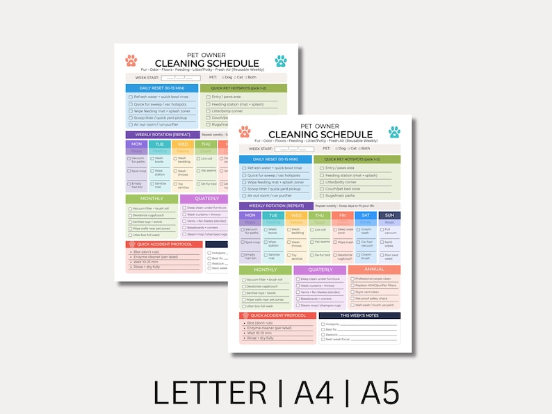 Pet Cleaning Schedule Printable, ADHD Cleaning Planner, Chore Chart ...