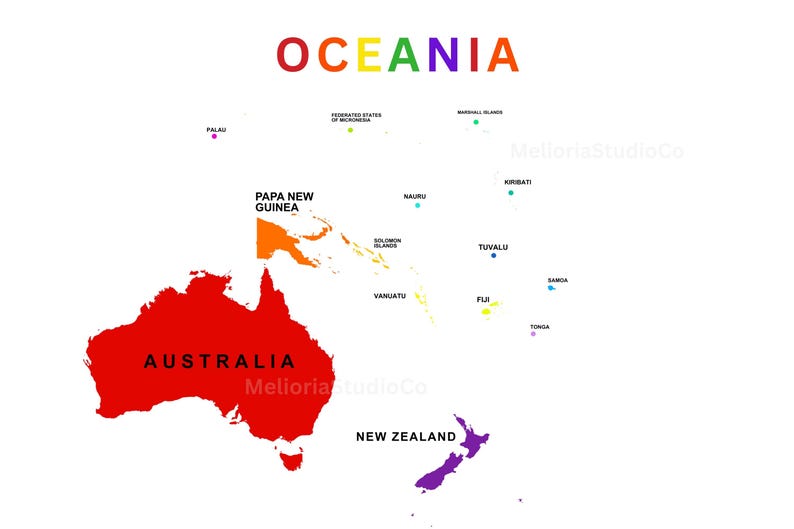 Digital Australia and Oceania Map With Countries Flags & Capitals ...