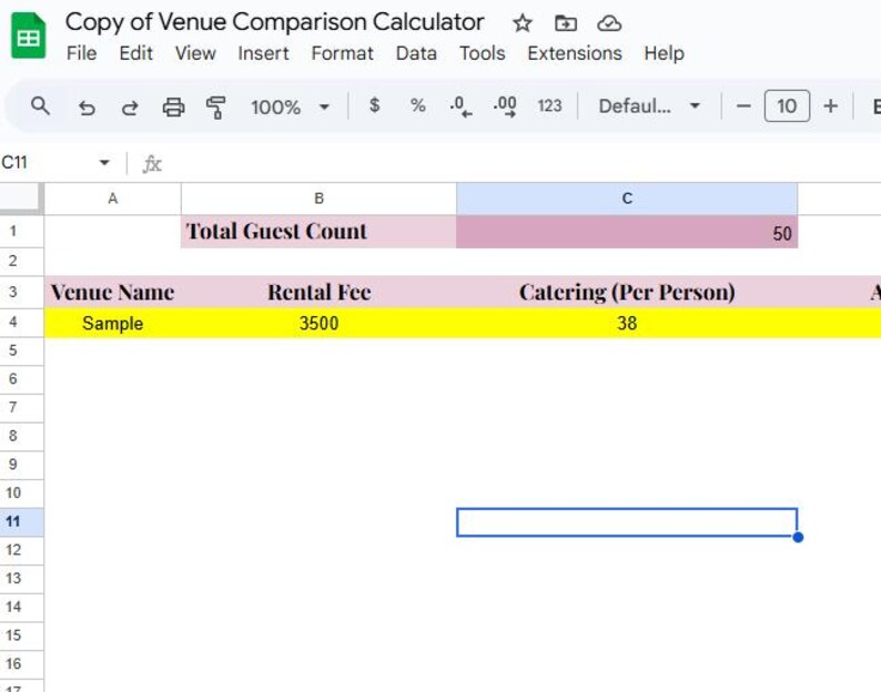 Wedding Venue Comparison | Planner Spreadsheet | Google Sheet Template ...
