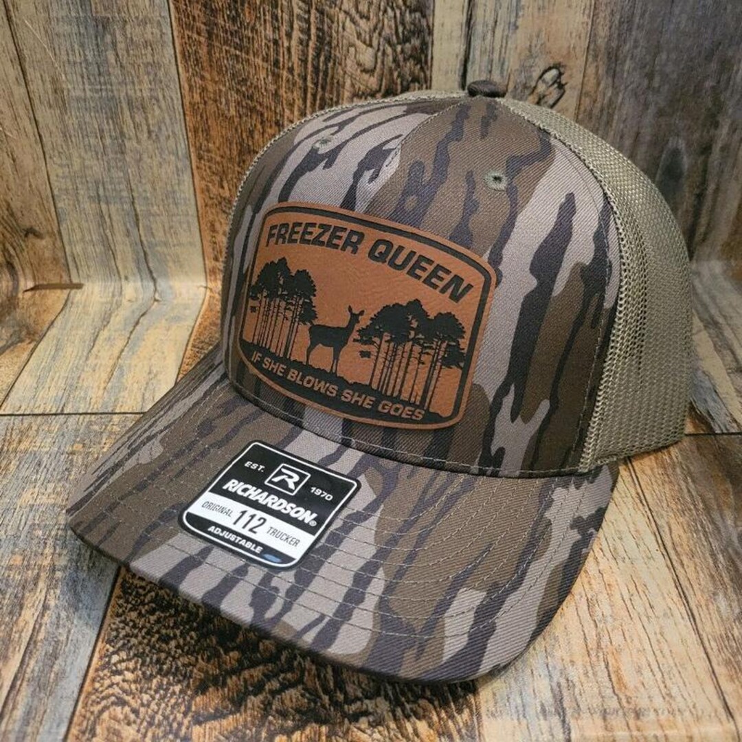 Freezer Queen Deer Hunting Hat - Leather Patch Camo Trucker Cap ...