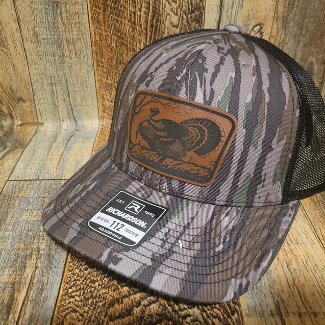 Bustin Beards Turkey Hat - Leather Patch Camo Trucker Cap - Vintage ...