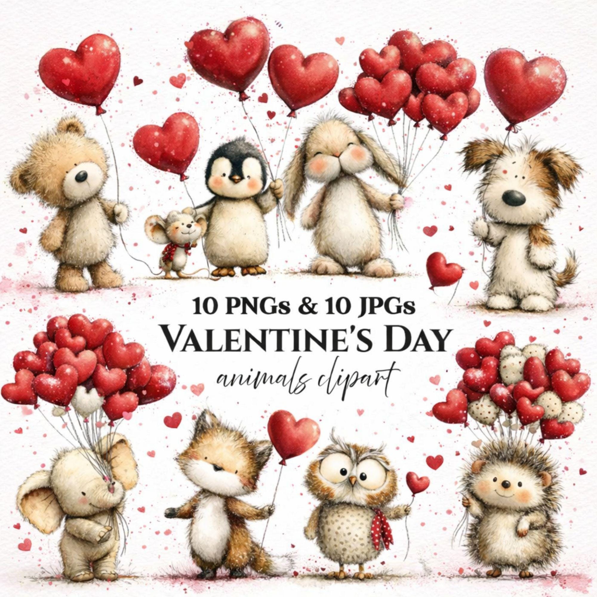 Valentine Animal Clipart Bundle – Digital Download (10 Pngs & 10 Jpgs ...