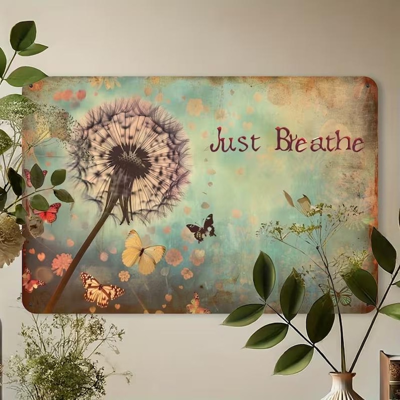 Just Breathe Sign Inspirational Quote Vintage Butterfly Wall Art - Etsy