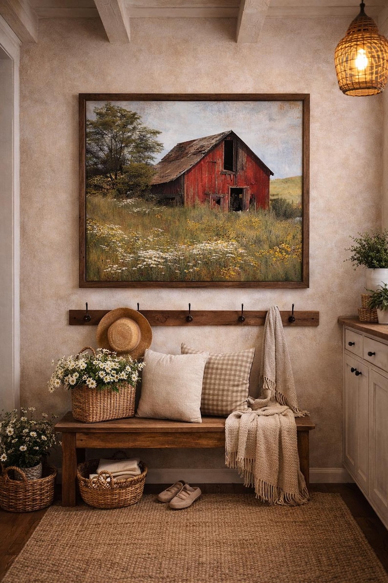 Rustic Red Barn Landscape Wall Art, Farmhouse Country Wall Decor - Etsy