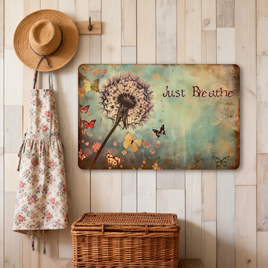 Just Breathe Sign Inspirational Quote Vintage Butterfly Wall Art - Etsy