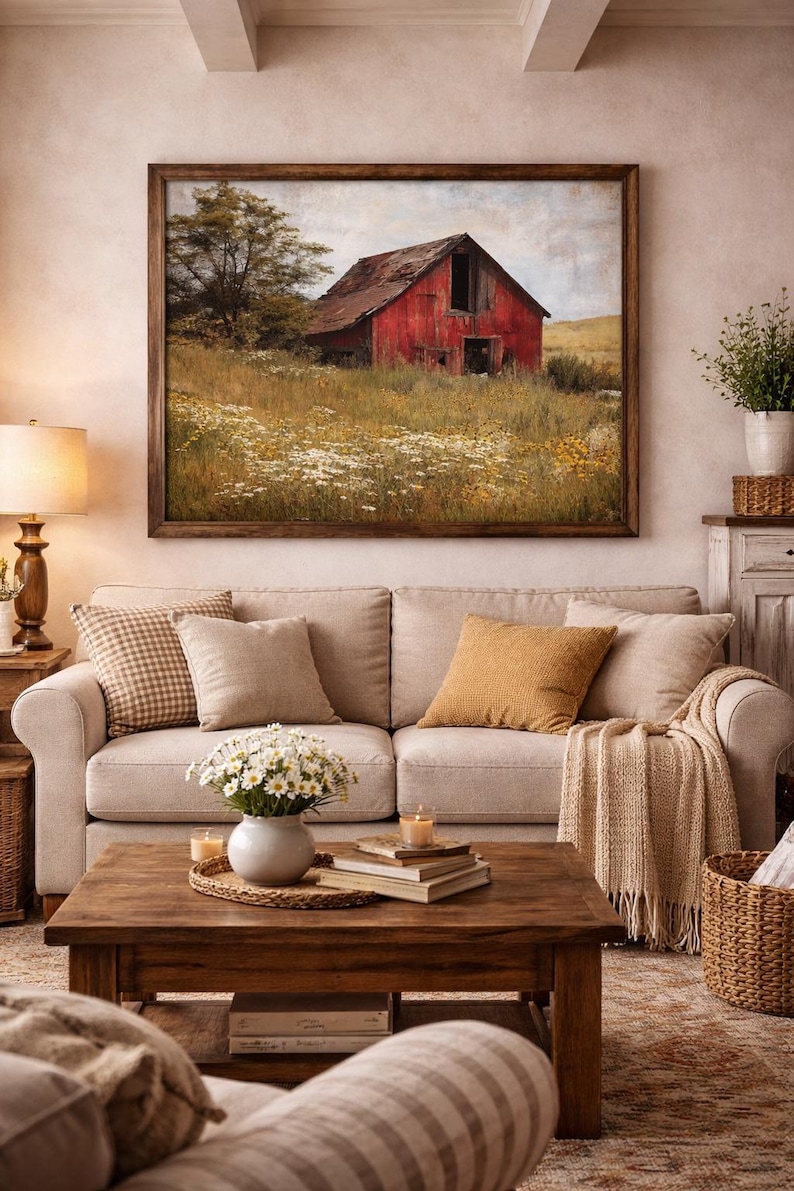 Rustic Red Barn Landscape Wall Art, Farmhouse Country Wall Decor - Etsy