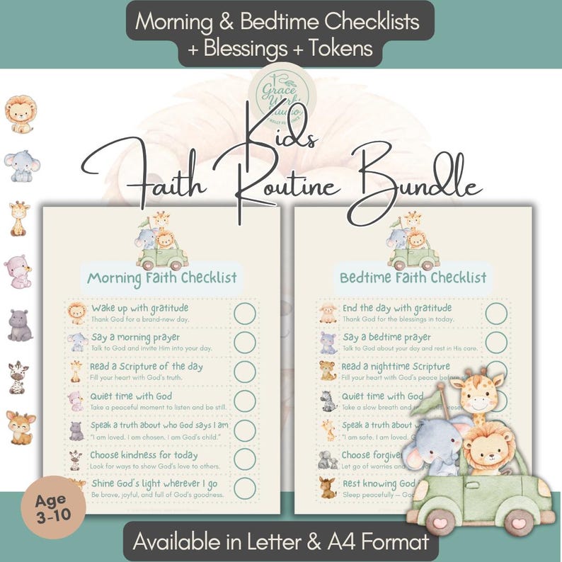 Christian Kids Morning & Bedtime Routine Chart Printable, Faith ...