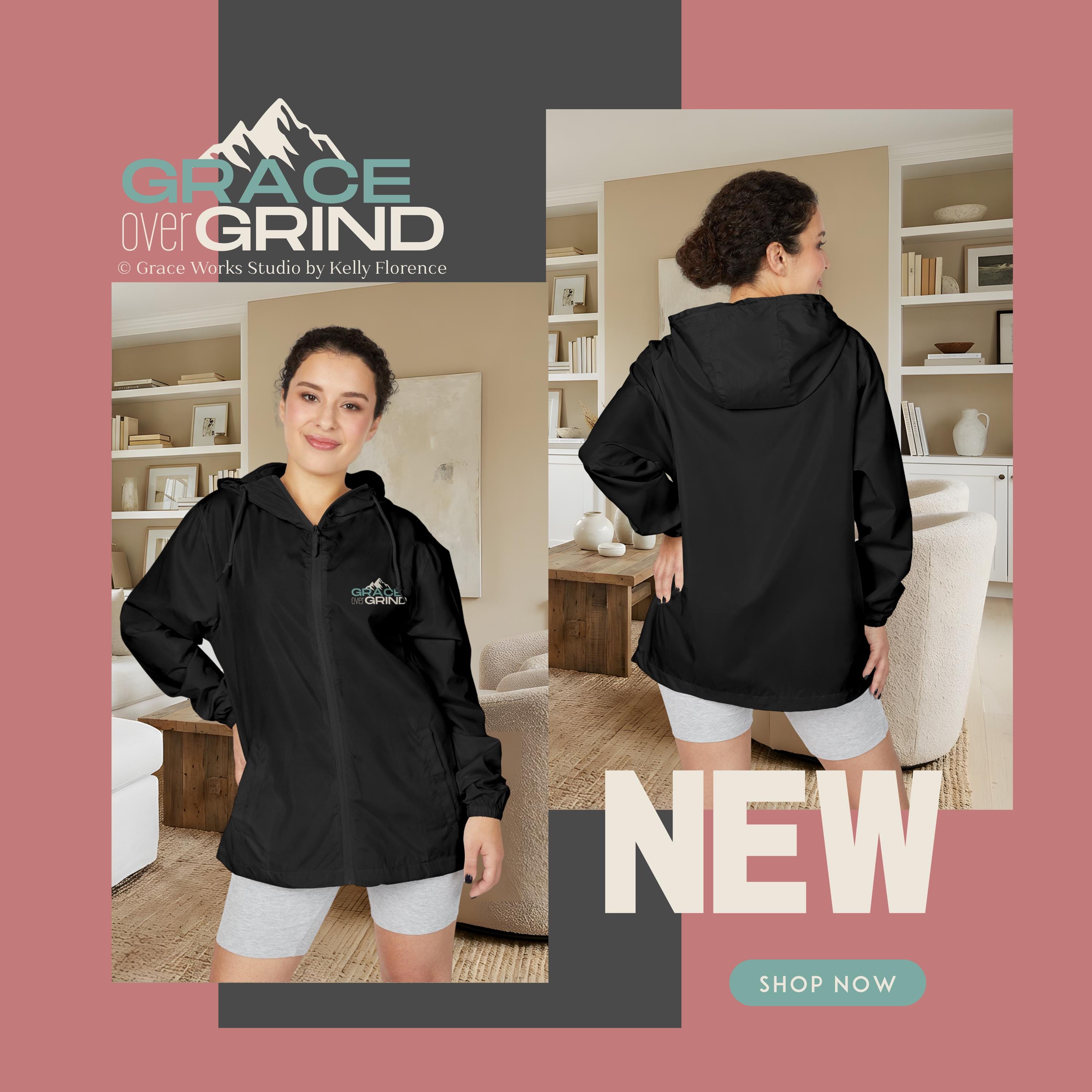Grace Over Grind Windbreaker Jacket | Lightweight, Quick-dry, Hooded ...