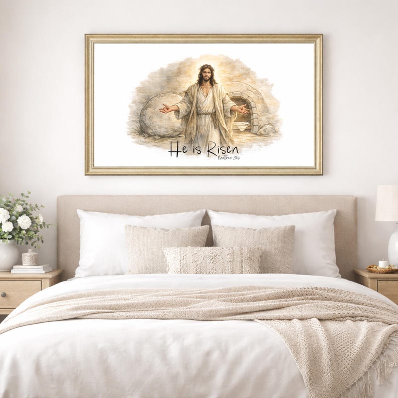 Christian Wall Art | He is Risen | Resurrection Art Print | Matthew 28: ...