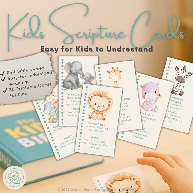 Bible Study | Kids Scripture Cards Printable (ESV) | Christian Memory ...
