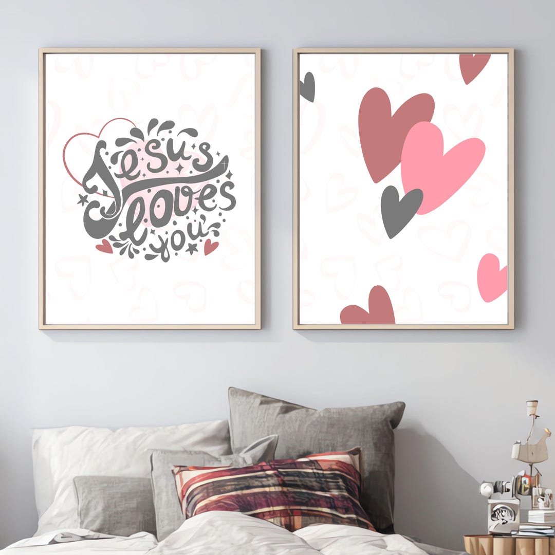 Christian Wall Art | Jesus Loves You Print Set | Valentine's Decor ...