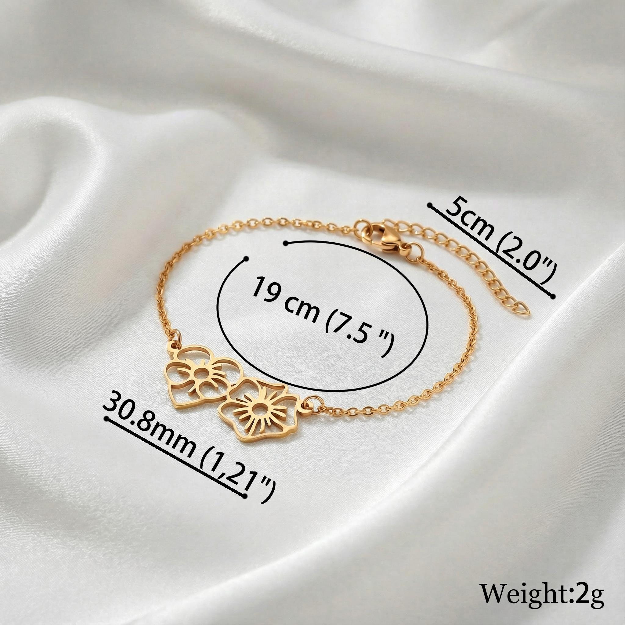 Rose Gold Birth Flower Bracelet for Women, 2 Birth Flower Bracelet ...