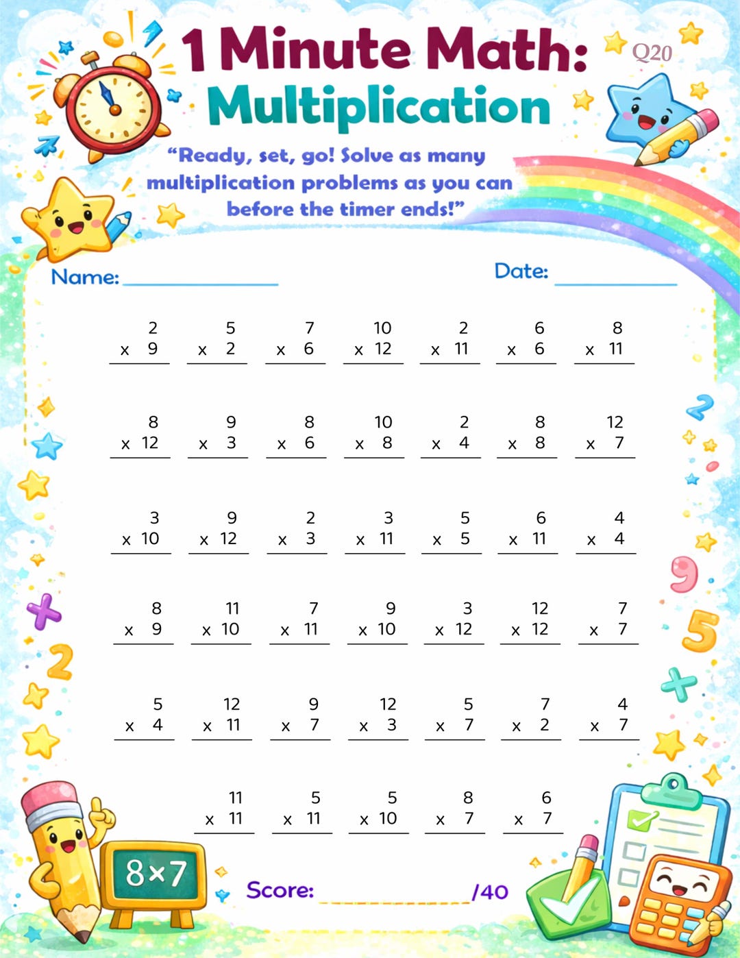Multiplication Worksheets | 30 Sheets | 1-minute Math Drills, Times ...