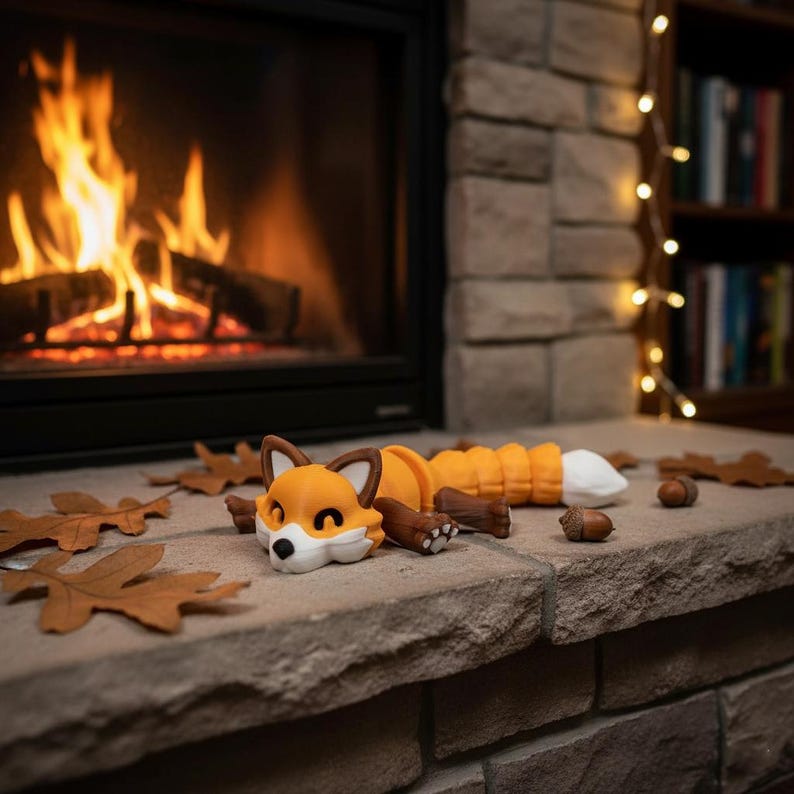 3D Printed Articulated Fox Toy, Flexible Cinder Fox Fidget, Cute Autumn ...