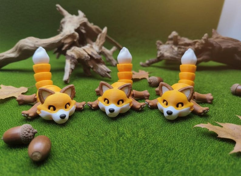 3D Printed Articulated Fox Toy, Flexible Cinder Fox Fidget, Cute Autumn ...
