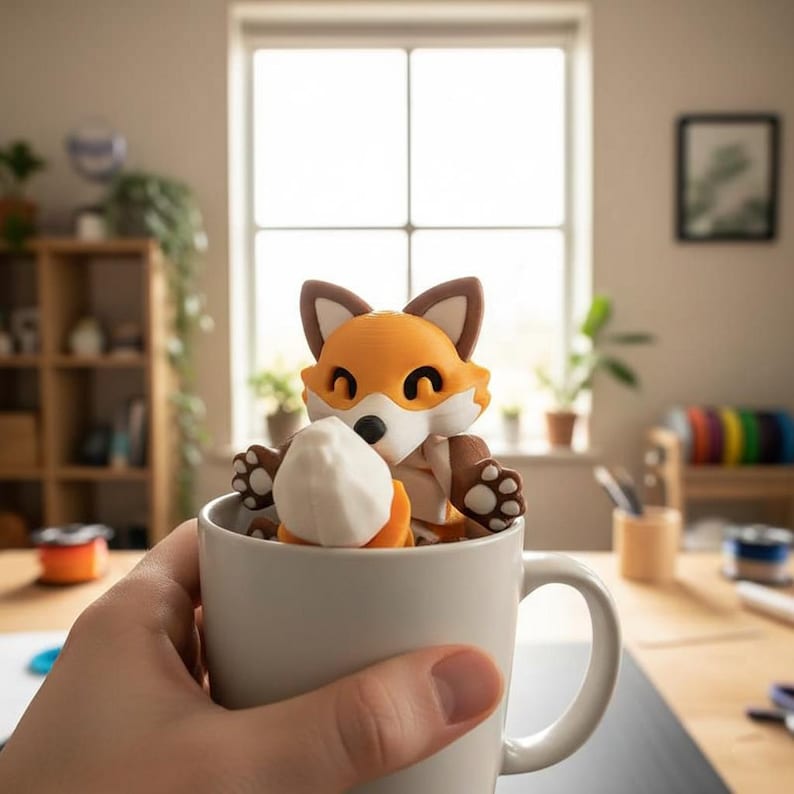 3D Printed Articulated Fox Toy, Flexible Cinder Fox Fidget, Cute Autumn ...