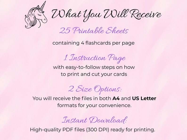 Unicorn Number Flashcards 1-100, Math Learning Set (digital Download A4 ...