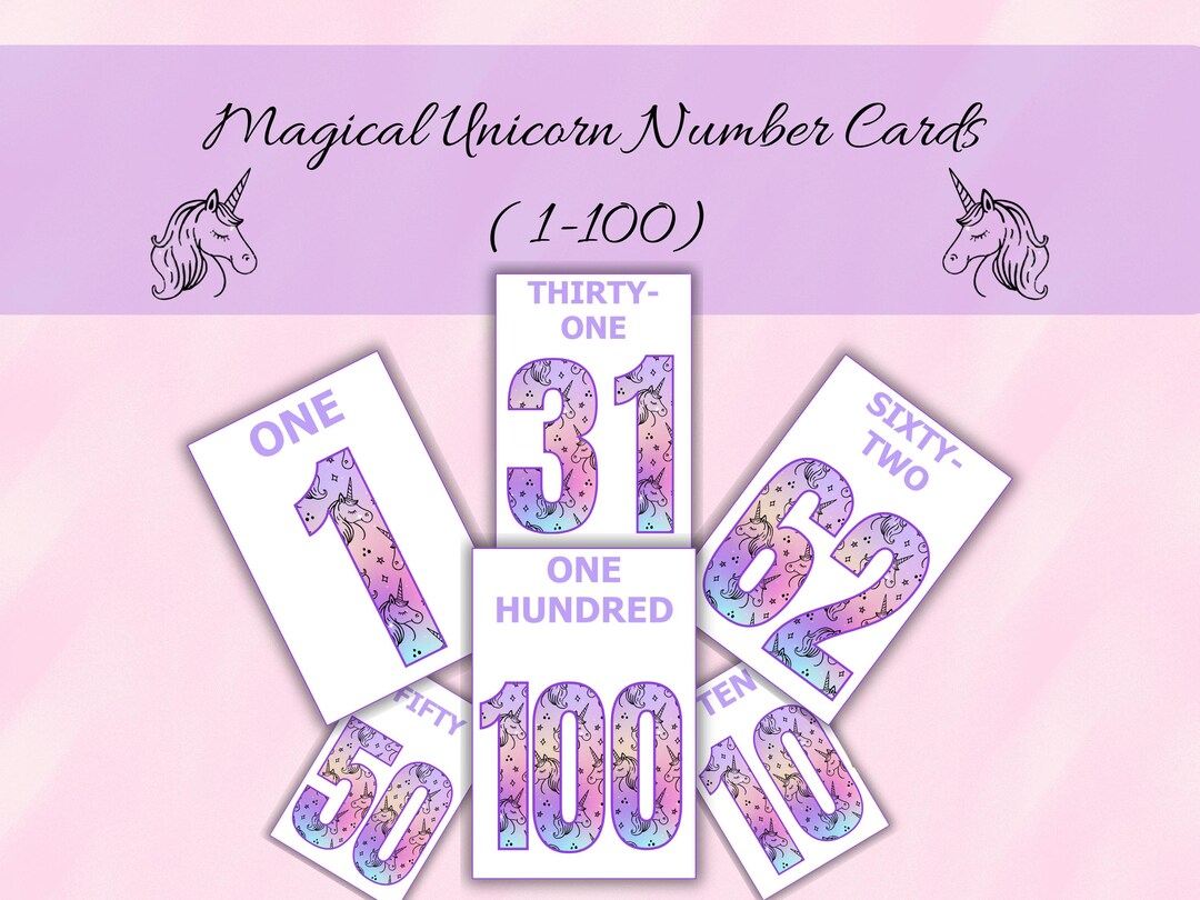 Unicorn Number Flashcards 1-100, Math Learning Set (digital Download A4 ...