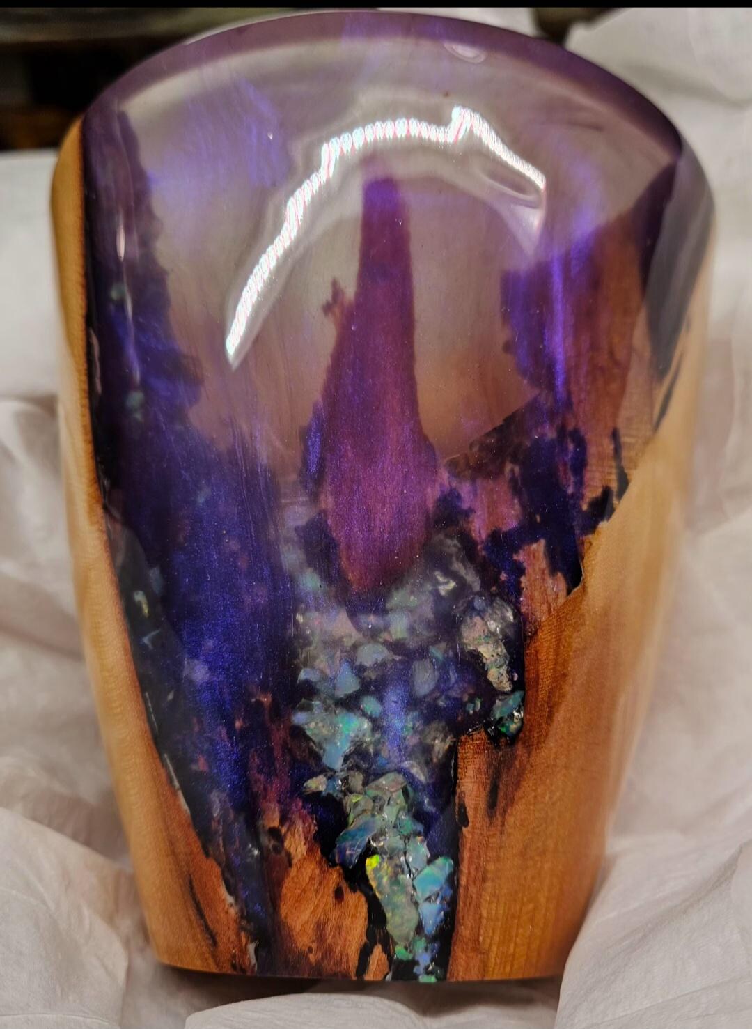 Artisan Turned Mulberry Wood & Resin Vase With Gem Grade Opal Inlay. - Etsy