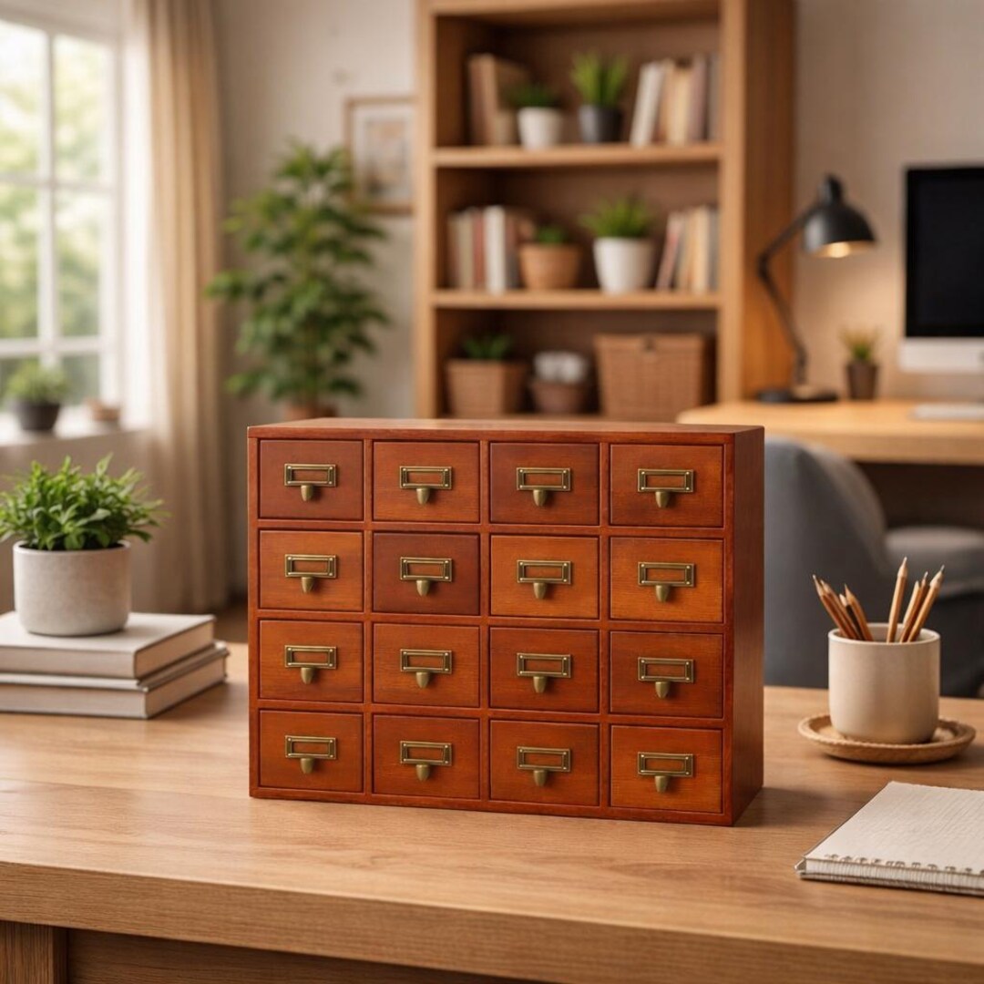 Vintage Wooden Drawer Organizer Cabinet With Label Frames for Home ...