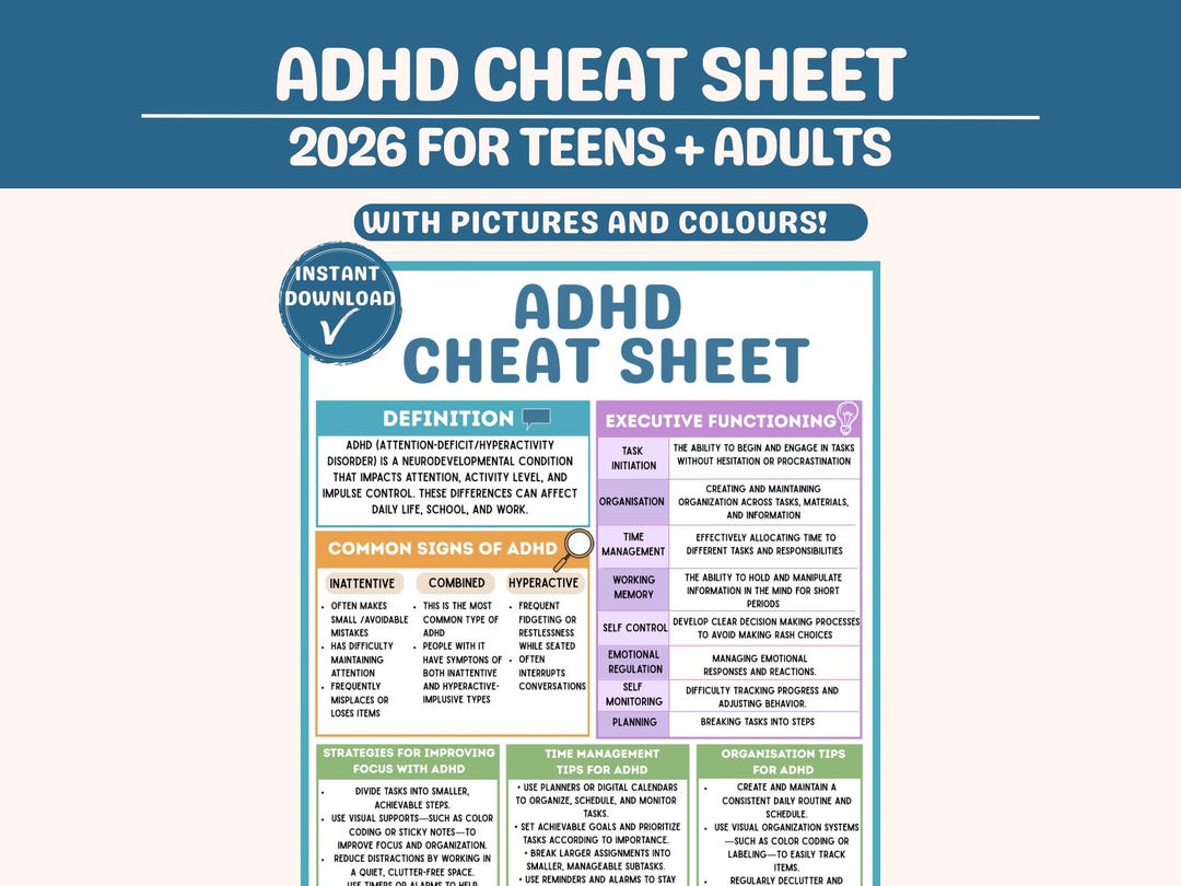 ADHD Cheat Sheet for Teens & Adults,adhd Therapy Resource (digital ...