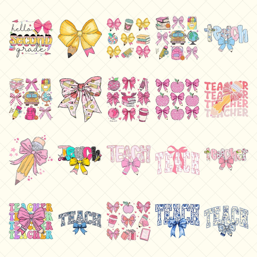 Teacher Coquette Bows Png Bundle,pencil Bow Png,crayon Bow Png, School ...