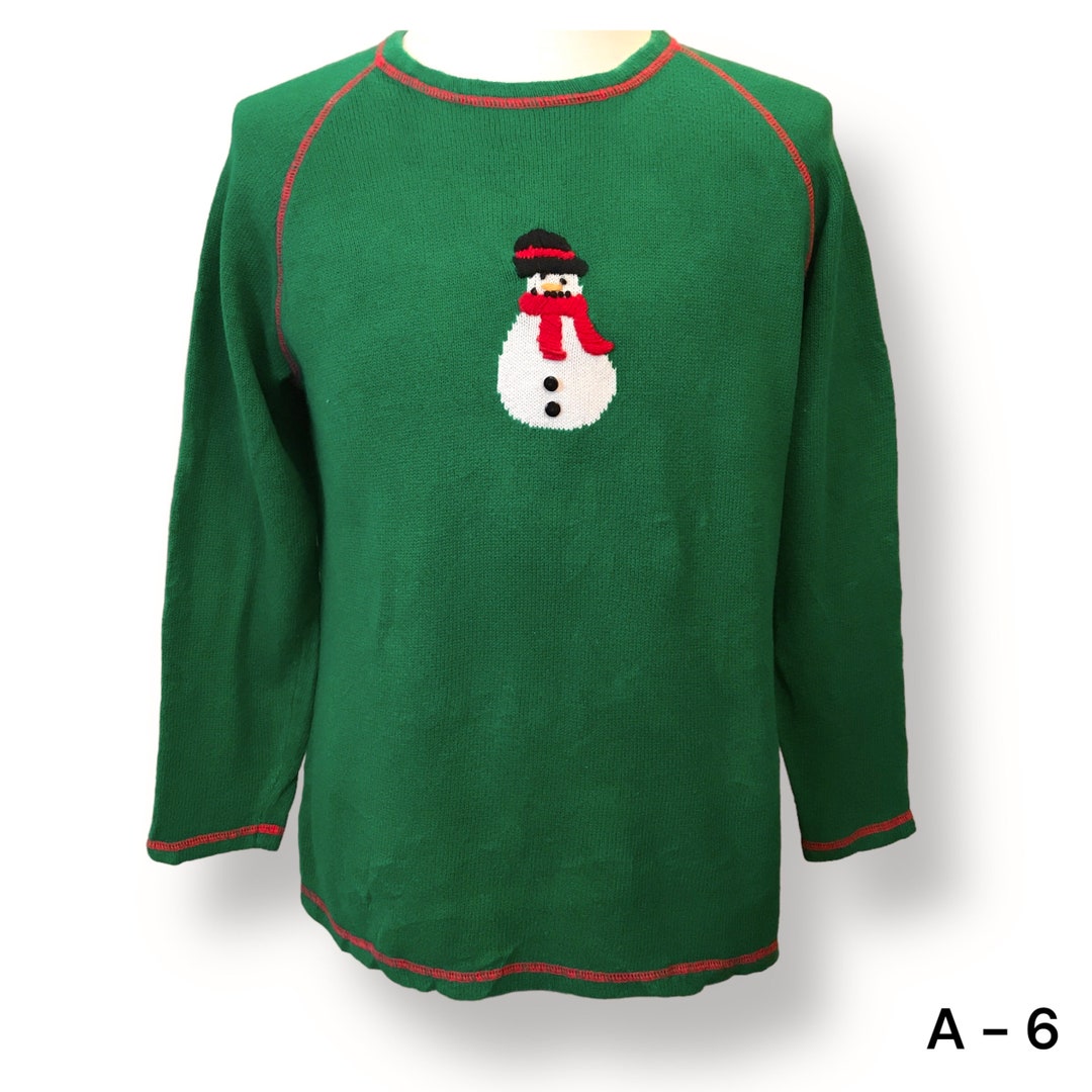 Quacker Factory Green Snowman Holiday Ugly Christmas Winter Sweater Sz ...