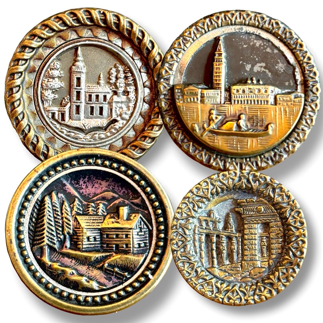 Lot of 4 Victorian Vintage Brass Buttons Buildings and Scenes - Etsy