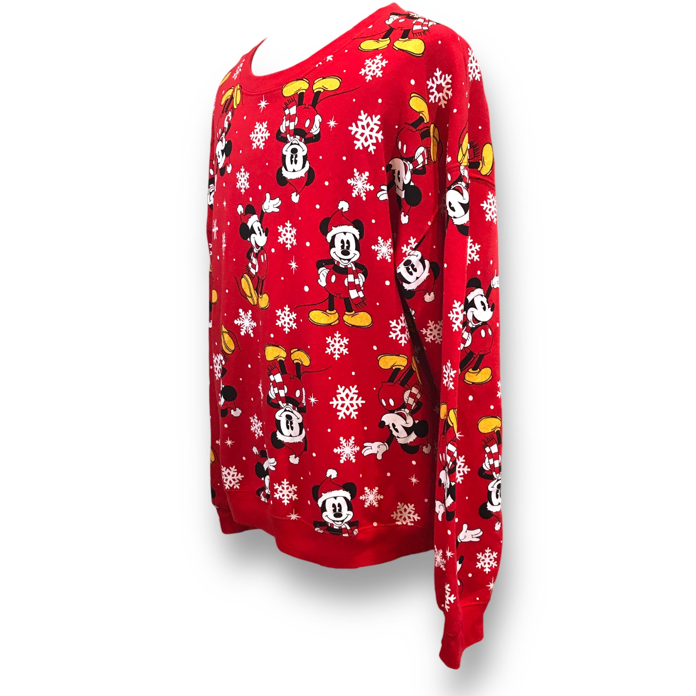 Mickey Mouse Disney Ugly Christmas Sweatshirt Red Snowflakes - Etsy