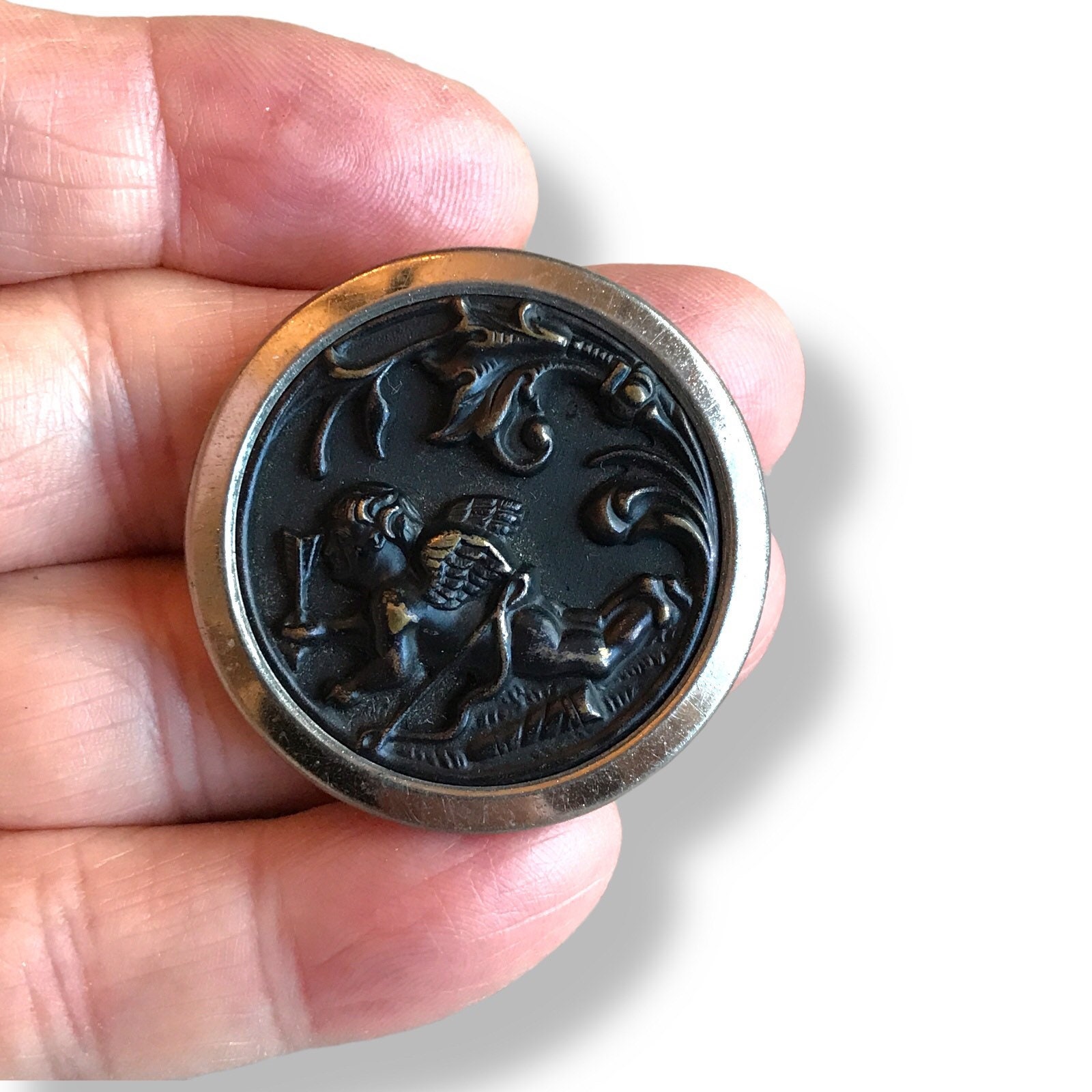 Vintage Victorian Antique Brass Button Cupid at Rest - Etsy