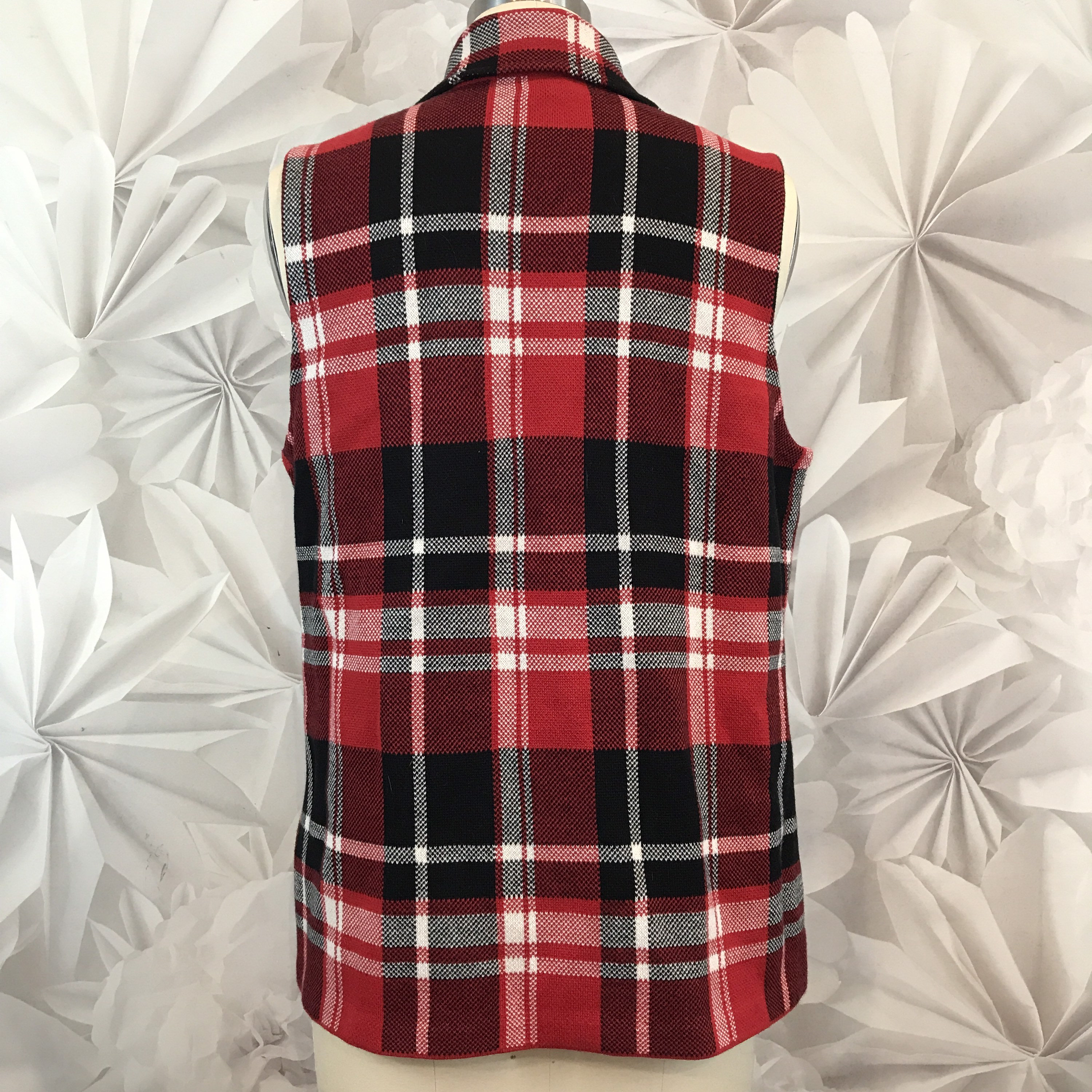 Chaps Womens Vest Zip up Red Black Plaid Collared Sleeveless Size Large ...