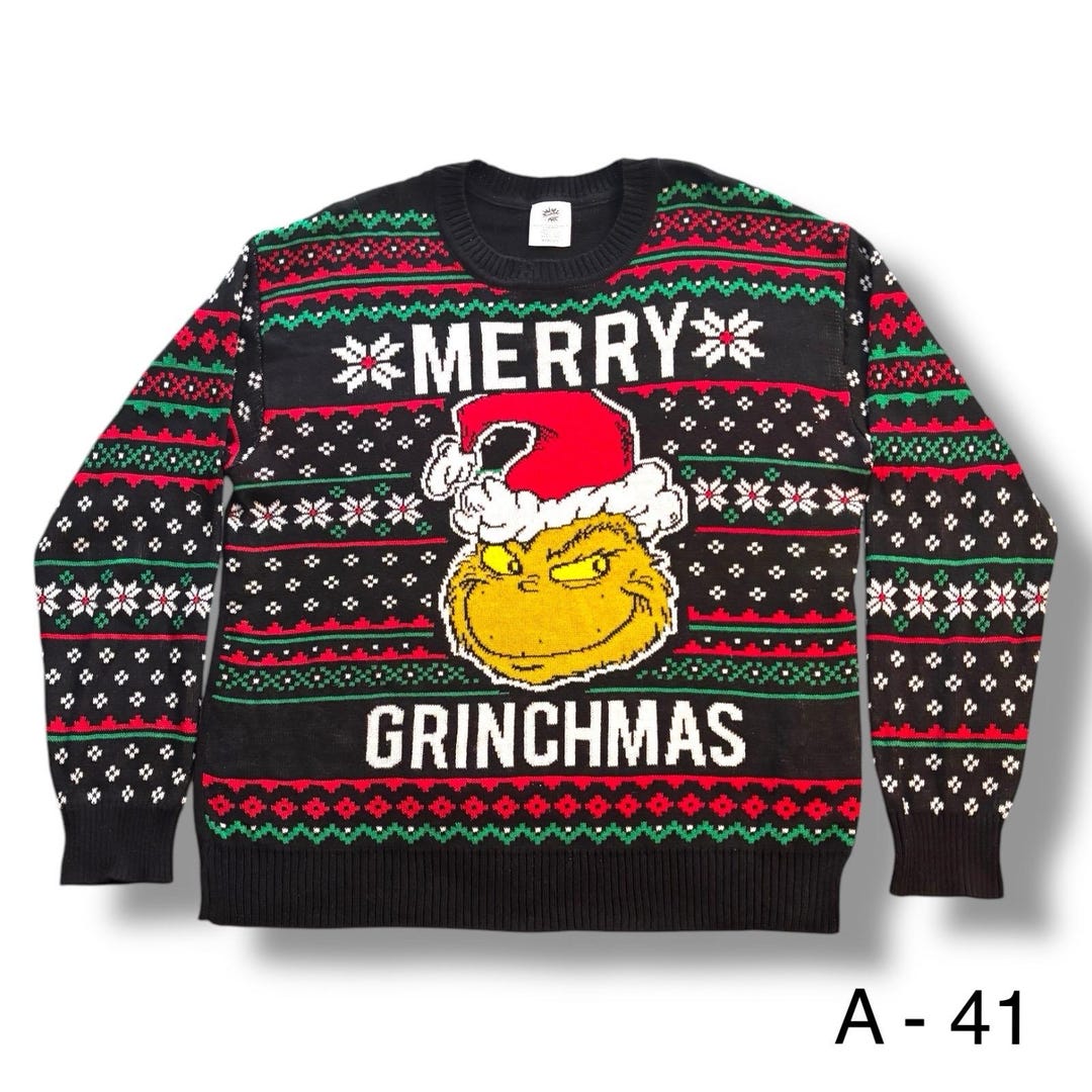 The Grinch Merry Grinchmas Pullover Sweater Mens Adult Sz XXXL Black ...