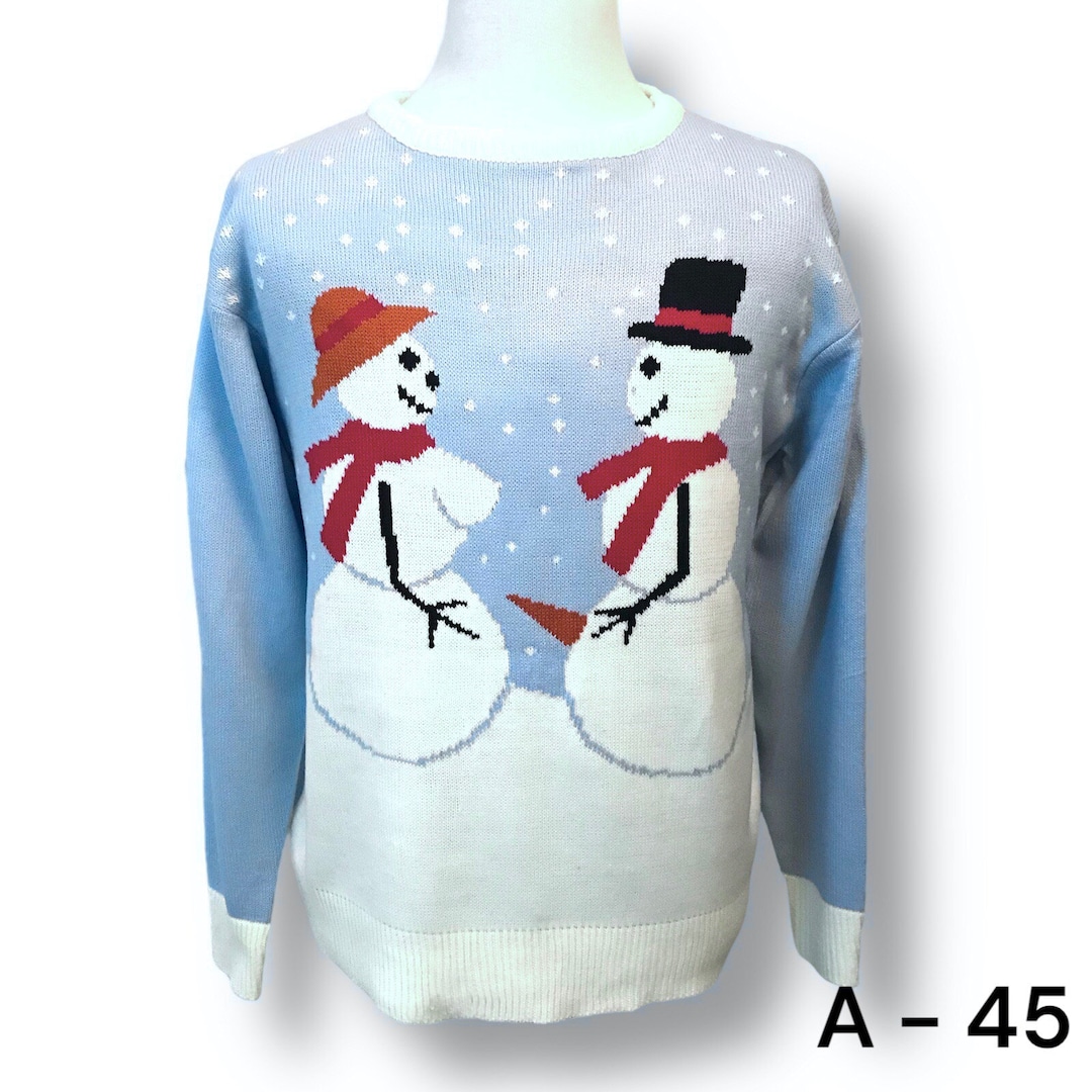 Ugly Christmas Sweater Snowman Snow Women Naughty Light Blue Sz M ...