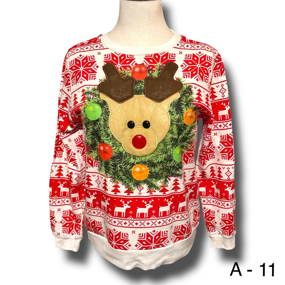 Mad Engine Rudolph Reindeer Ugly Christmas Sweater Sweatshirt Size X ...