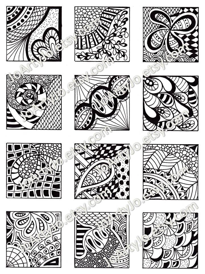 PDF Digital Collage Sheet, Black and White Images, Zentangle Inspired ...