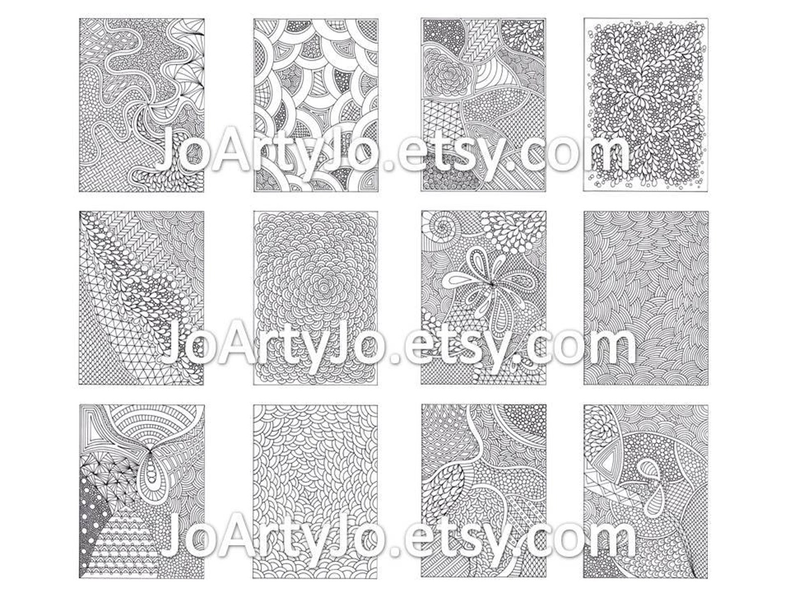 Pretty Patterns Coloring Book, Zentangle Inspired Printable File, 12 ...