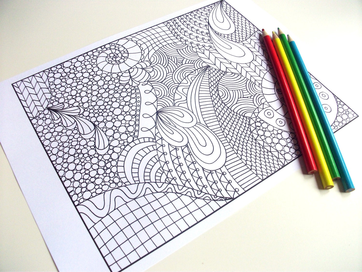 Zentangle Inspired Coloring Page, Printable PDF Zendoodle Pattern, Page ...