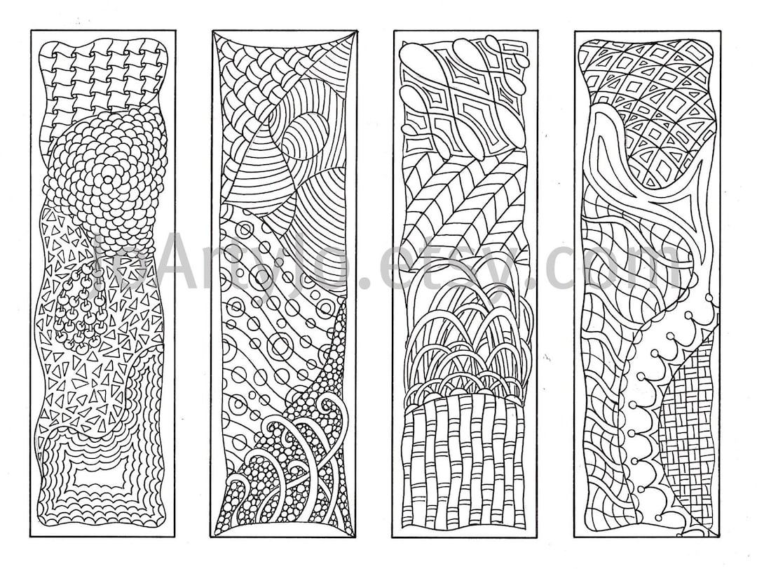 Bookmarks to Color, Zentangle Inspired, Zendoodle Art, Printable Coloring, Digital Download ...