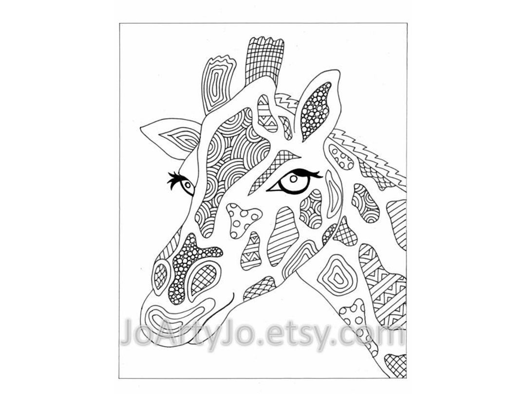 Giraffe Printable Zentangle Inspired Coloring Page, Zendoodle Page 43 ...