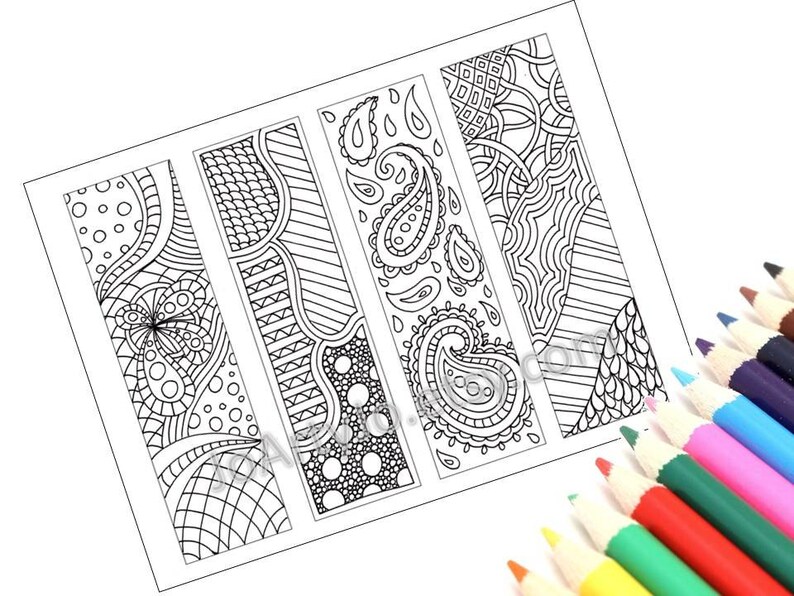 Paisley Bookmarks, PDF Printable Coloring, Zentangle Inspired Digital ...